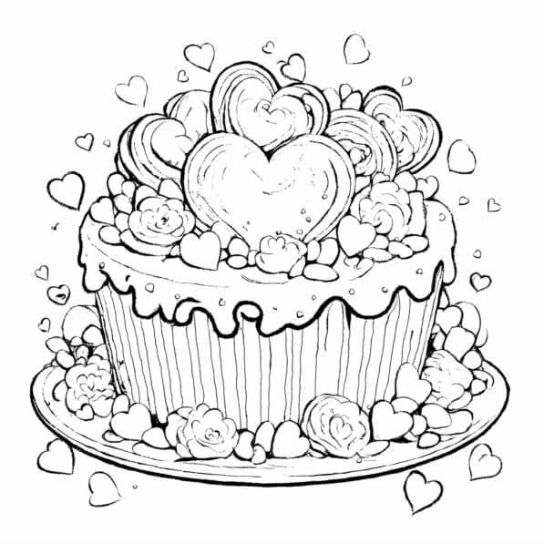 Download Decorative Heart Cake Coloring pages Online - Creative Fabrica