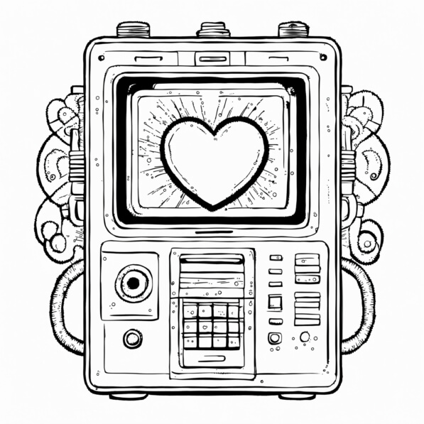 Download Whimsical Vintage Television with Heart Coloring pages Online ...