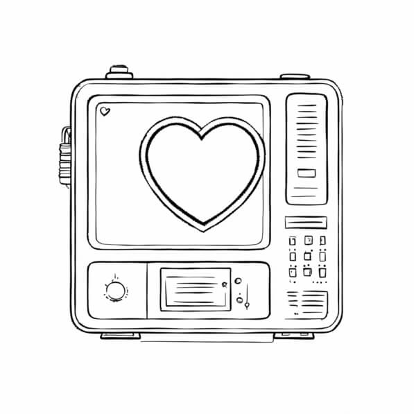 Download Vintage Television with Heart Shape Coloring pages Online ...