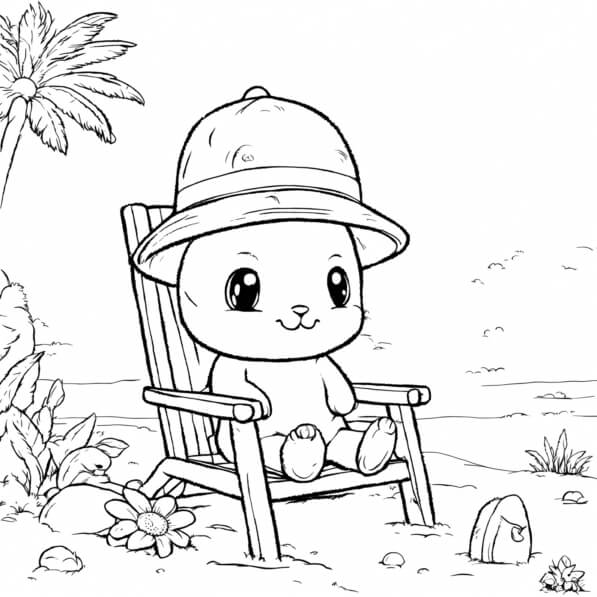 Download Cute Cartoon Animal Relaxing on the Beach Coloring pages ...