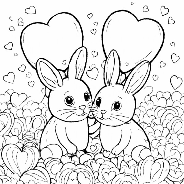 Download Cute Rabbits with Heart Balloons Coloring pages Online ...