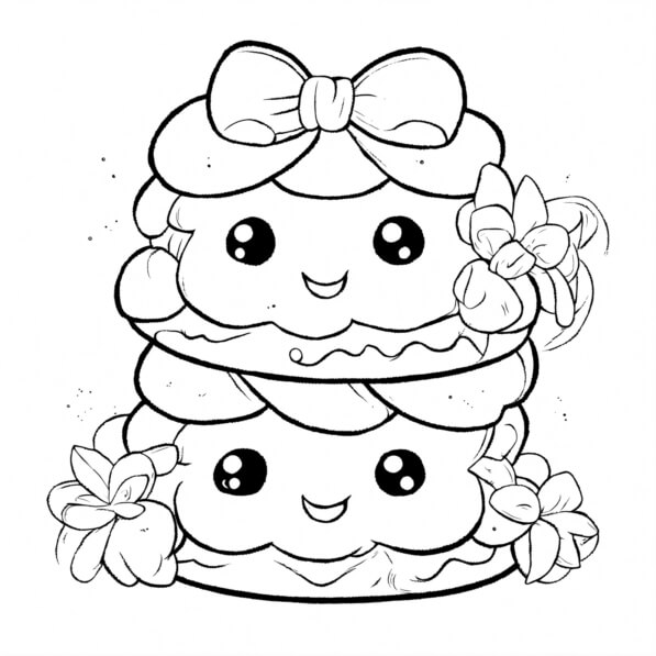 Download Cute Stacked Pastries with Smiling Faces Coloring pages Online ...