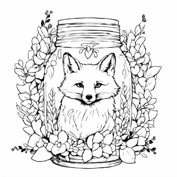 Download Illustration of a Fox in a Mason Jar Surrounded by Flowers ...