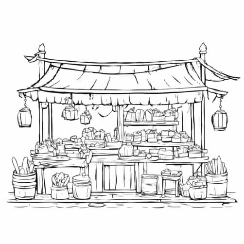 Download Colorful Drawing of an Outdoor Market with Fruits and ...