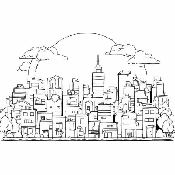 Download Line Drawing of a City Skyline Coloring pages Online ...