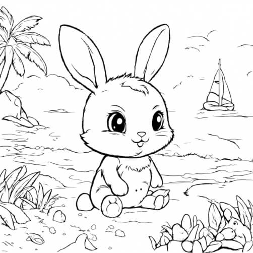 Download Cartoon Rabbit on a Tropical Beach Coloring pages Online ...