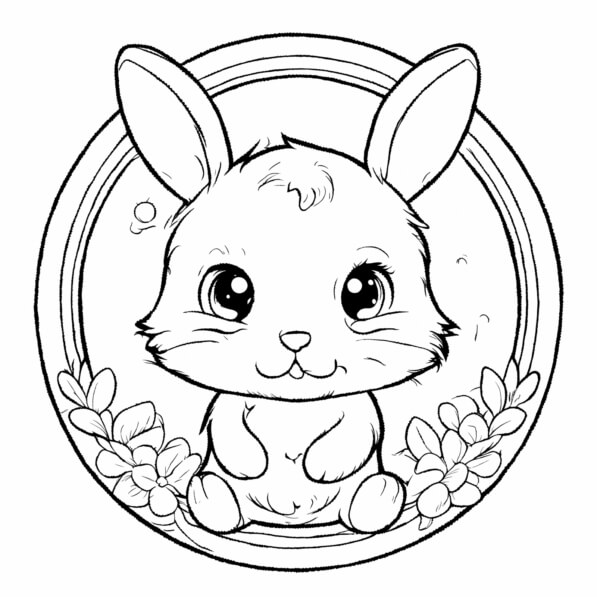 Descarga Ilustración de conejo lindo con flores y arcoíris Páginas para ...