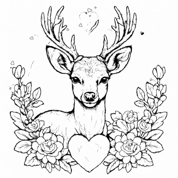 Download Artistic Illustration of a Stag with Floral Elements Coloring ...