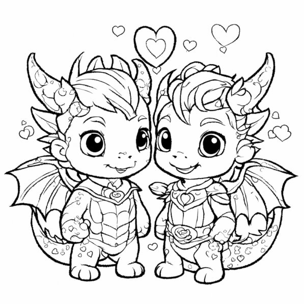 Download Cute Dragons in Armor with Hearts Coloring pages Online ...