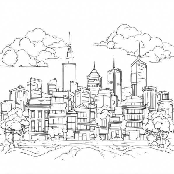 Descarga Dibujo de línea del horizonte de la ciudad Páginas para ...