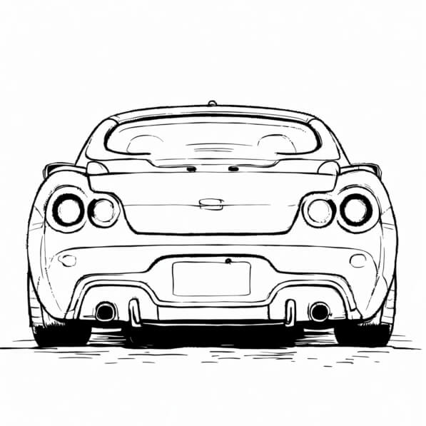 Download Rear View of a Sports Car Coloring pages Online - Creative Fabrica