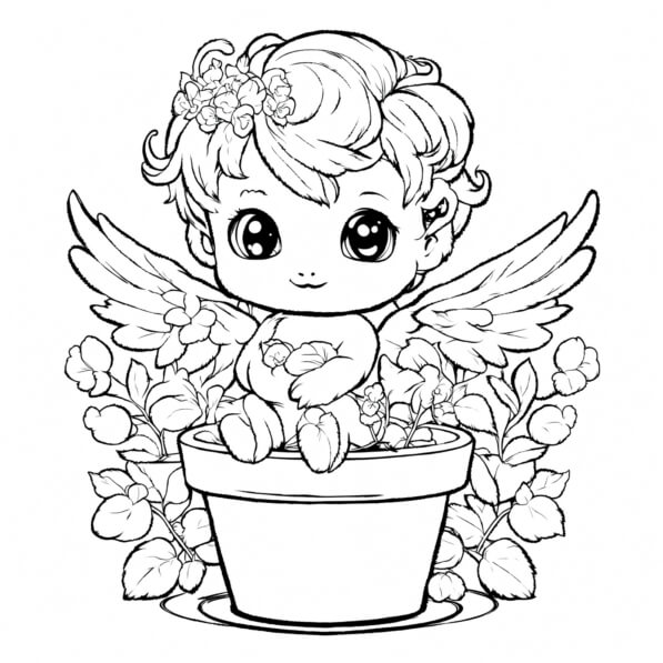 Download Cute Baby Angel in Flower Pot Coloring pages Online - Creative ...