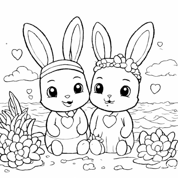Download Cute Cartoon Bunnies on a Beach Coloring pages Online ...