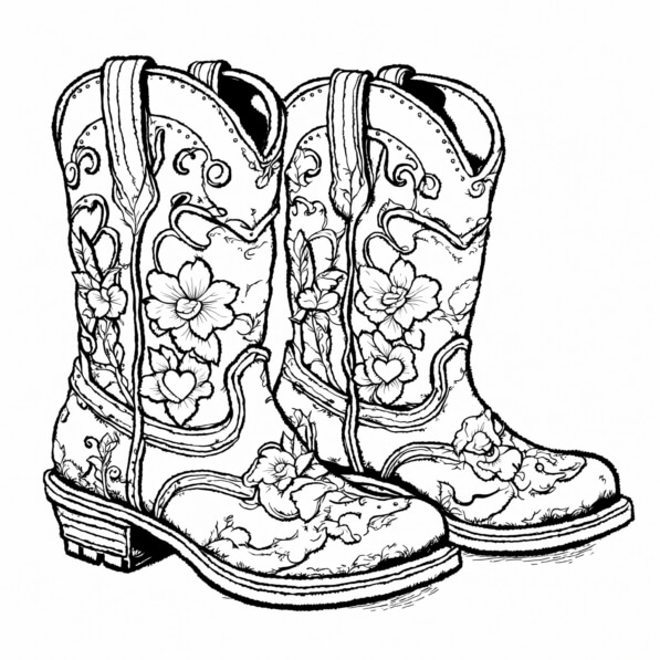Download Intricate Cowboy Boots with Floral Patterns Coloring pages ...