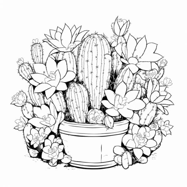 Download Cacti and Succulents Arrangement in Pot Coloring pages Online ...