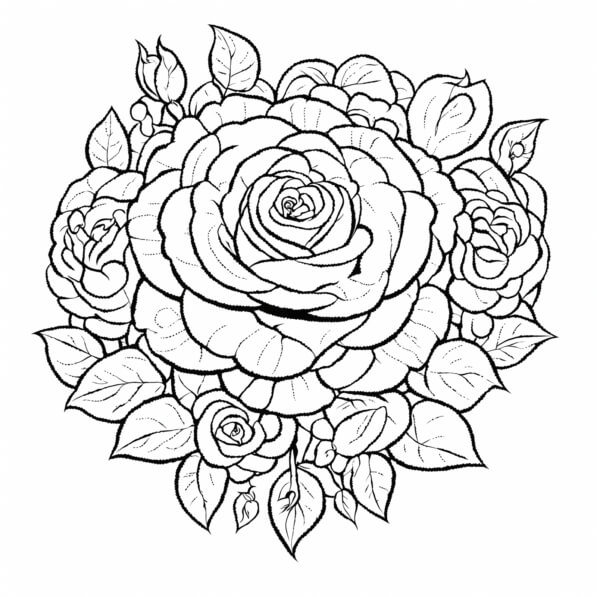 Download Line Drawing of Roses Coloring pages Online - Creative Fabrica