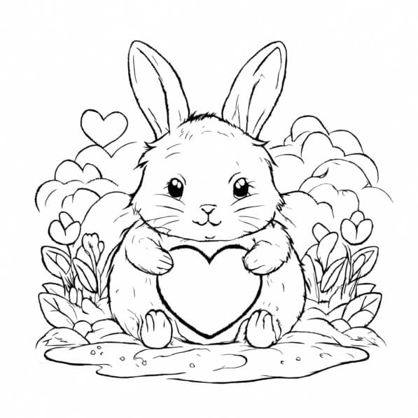Download Cute Bunny Holding a Heart Coloring pages Online - Creative ...