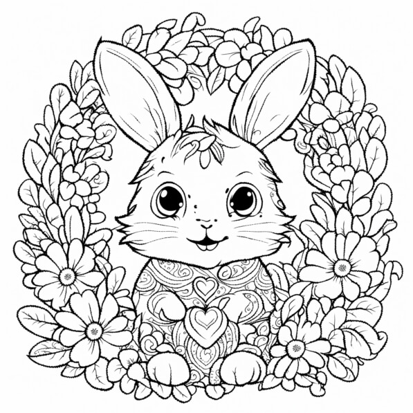 Descarga Conejo lindo rodeado de flores Páginas para colorear En Línea ...