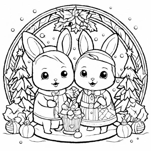 Download Festive Rabbits in a Winter Wonderland Coloring pages Online ...