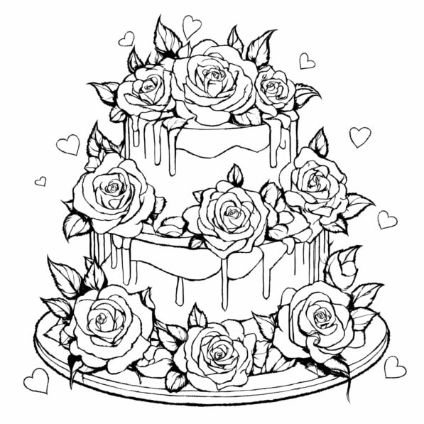 Download Elegant Rose Cake Coloring pages Online - Creative Fabrica