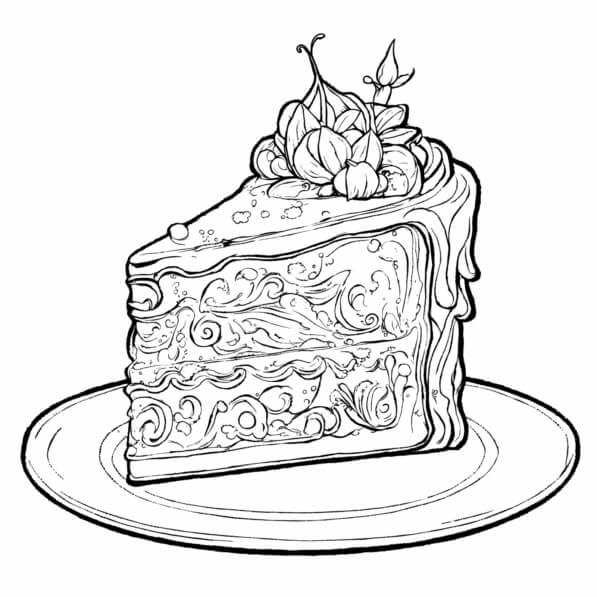 Download Decorated Slice of Cake Coloring pages Online - Creative Fabrica