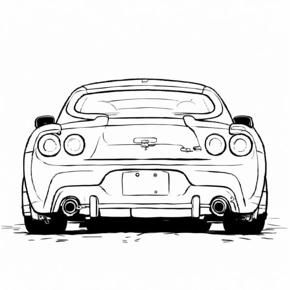 Download Rear View of a Sports Car Coloring pages Online - Creative Fabrica