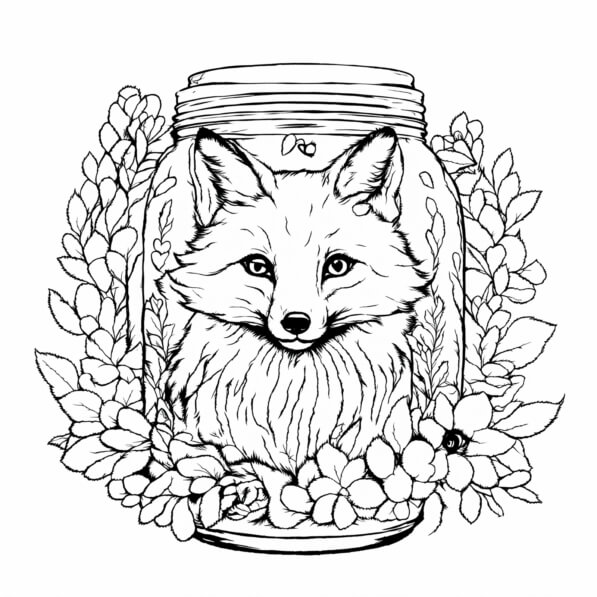 Download Fox in a Jar Surrounded by Flowers Coloring pages Online ...