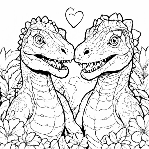 Download Dinosaur Love Coloring pages Online - Creative Fabrica