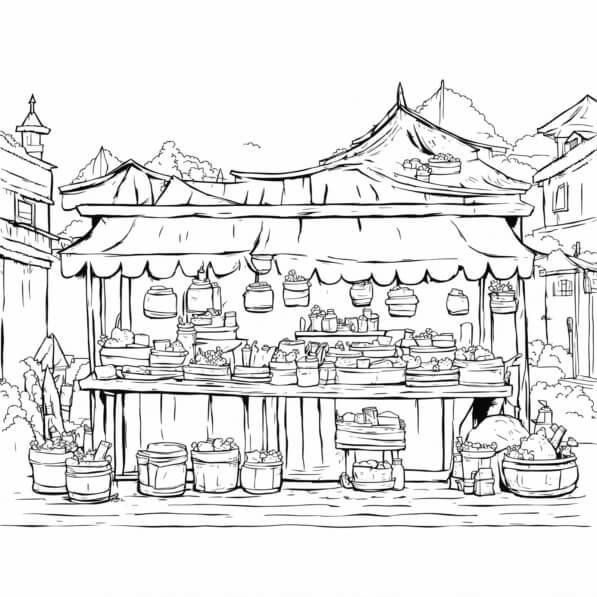 Download Market Stall with Fruits and Vegetables Coloring pages Online ...