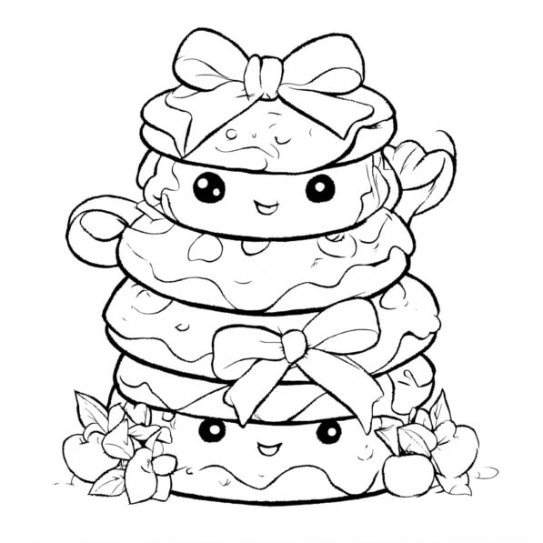 Download Cheerful Stack of Pancakes with Bows and Smiles Coloring pages ...