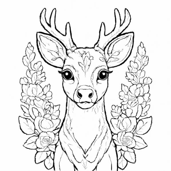 Download Illustrated Deer with Floral Accents Coloring pages Online ...