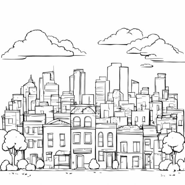 Download Cityscape with Houses and Skyscrapers Coloring pages Online ...
