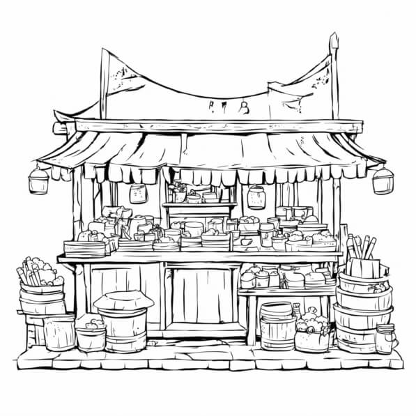 Download Hand-drawn illustration of a market stall Coloring pages ...