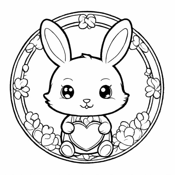 Download Cute Bunny Holding Heart Coloring pages Online - Creative Fabrica