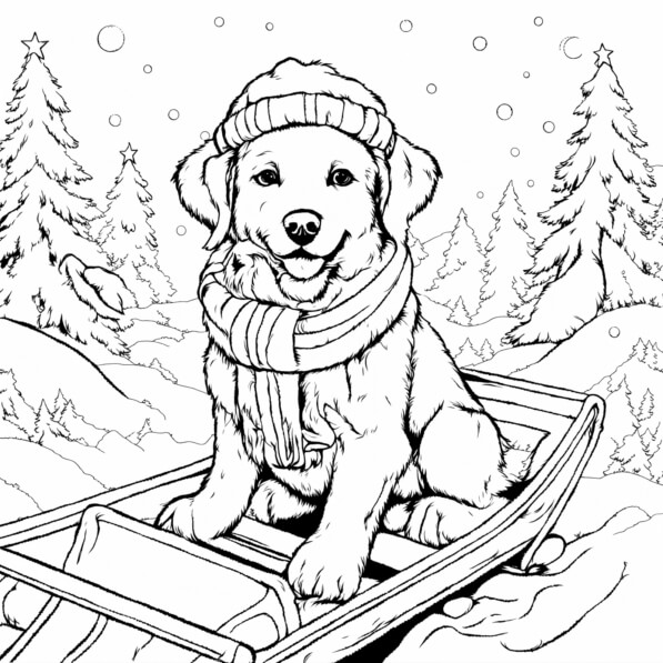 Download Cheerful Puppy in Winter Landscape Coloring pages Online ...