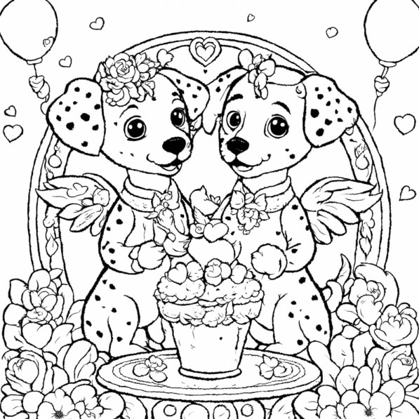 Download Cartoon Dogs Celebrating with Cupcake Coloring pages Online ...