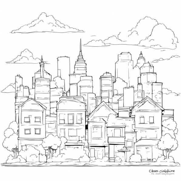 Descarga Dibujo de línea del horizonte de la ciudad Páginas para ...