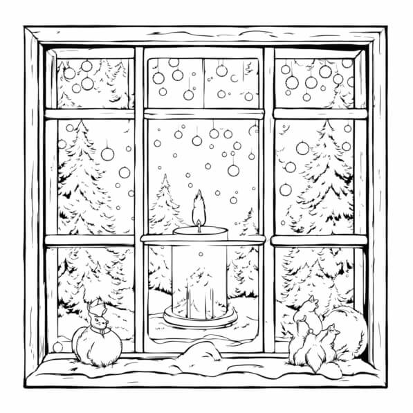 Download Cozy Winter Scene with Animals by a Candle Coloring pages ...