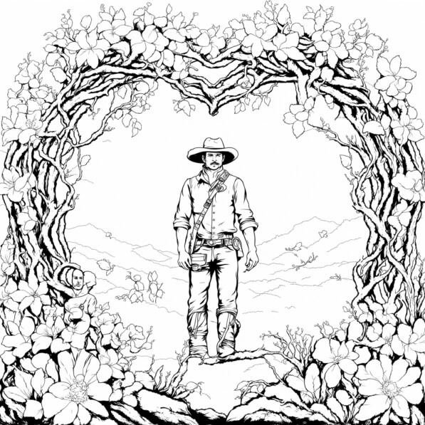 Download Cowboy in Nature with Floral Arch Coloring pages Online ...