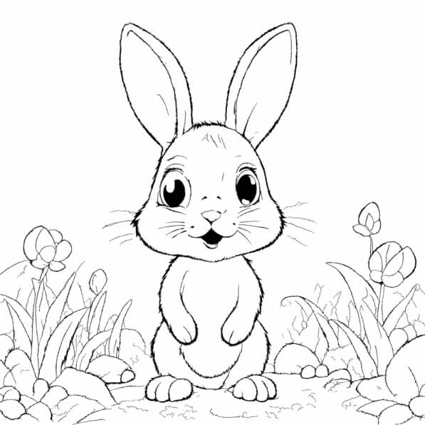 Download Happy Cartoon Rabbit in a Floral Setting Coloring pages Online ...