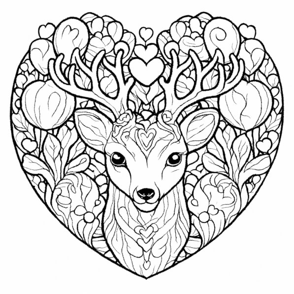 Télécharger Illustration de cerf complexe dans un design de cœur floral ...