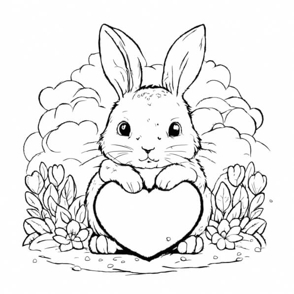 Download Cute Rabbit Holding a Heart Coloring pages Online - Creative ...