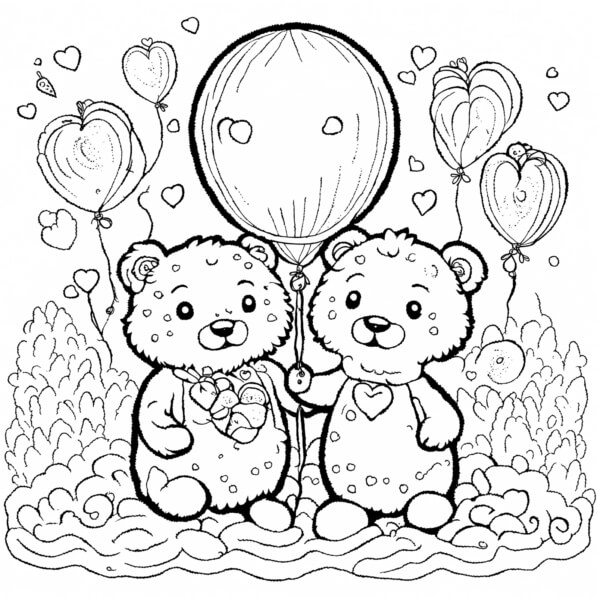 Download Schattige Beren Vieren met Ballonnen en Bloemen Kleurplaten ...