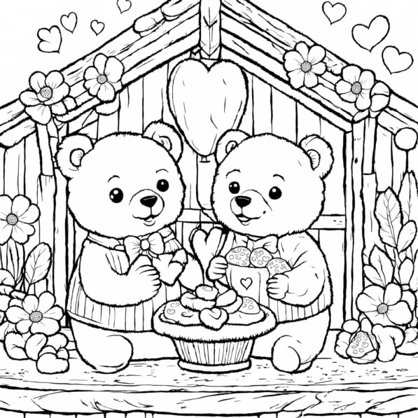 Download Two Bears Celebrating with Treats Coloring pages Online ...