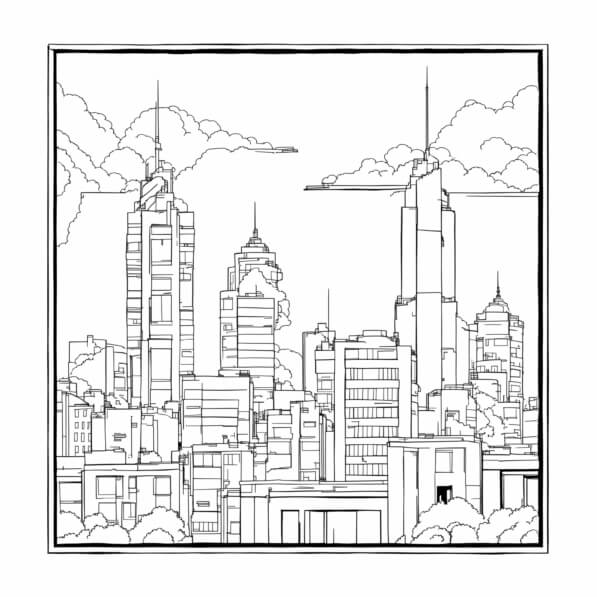 Descarga Dibujo de línea del horizonte de la ciudad Páginas para ...