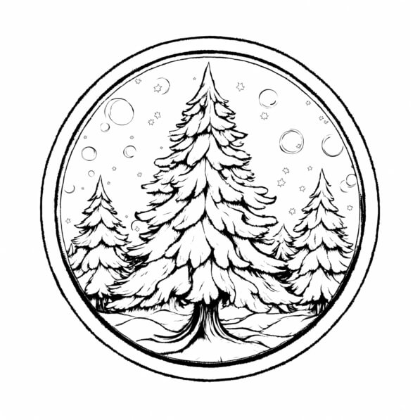 Download Whimsical Snow-Covered Pine Trees with Bubbles and Stars ...
