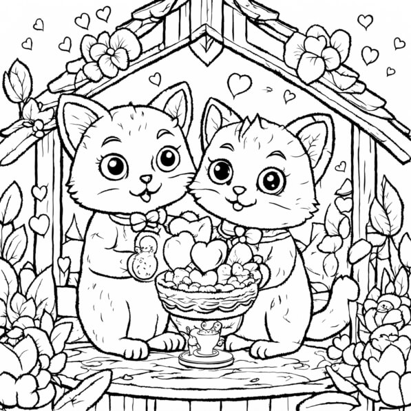 Download Whimsical Cats in Floral Setting Coloring pages Online ...