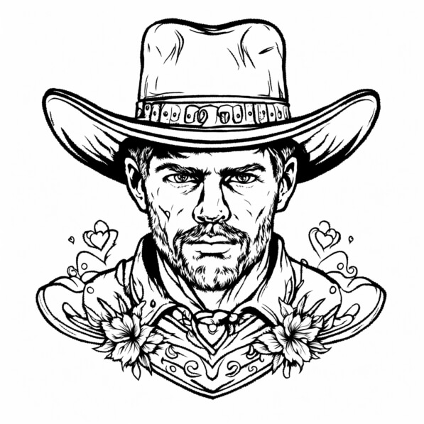Download Stylized Cowboy Portrait Coloring pages Online - Creative Fabrica