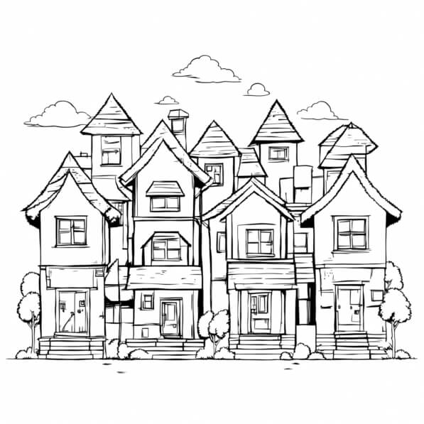 Download Charming Cluster of Houses Coloring pages Online - Creative ...