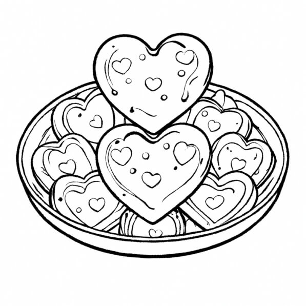 Descarga Galletas en forma de corazón en un plato Páginas para colorear ...